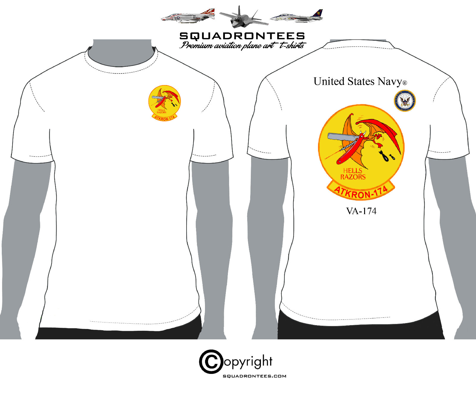 VA-174 Hell Razors Logo Back Squadron T-Shirt, USN Licensed Product ...