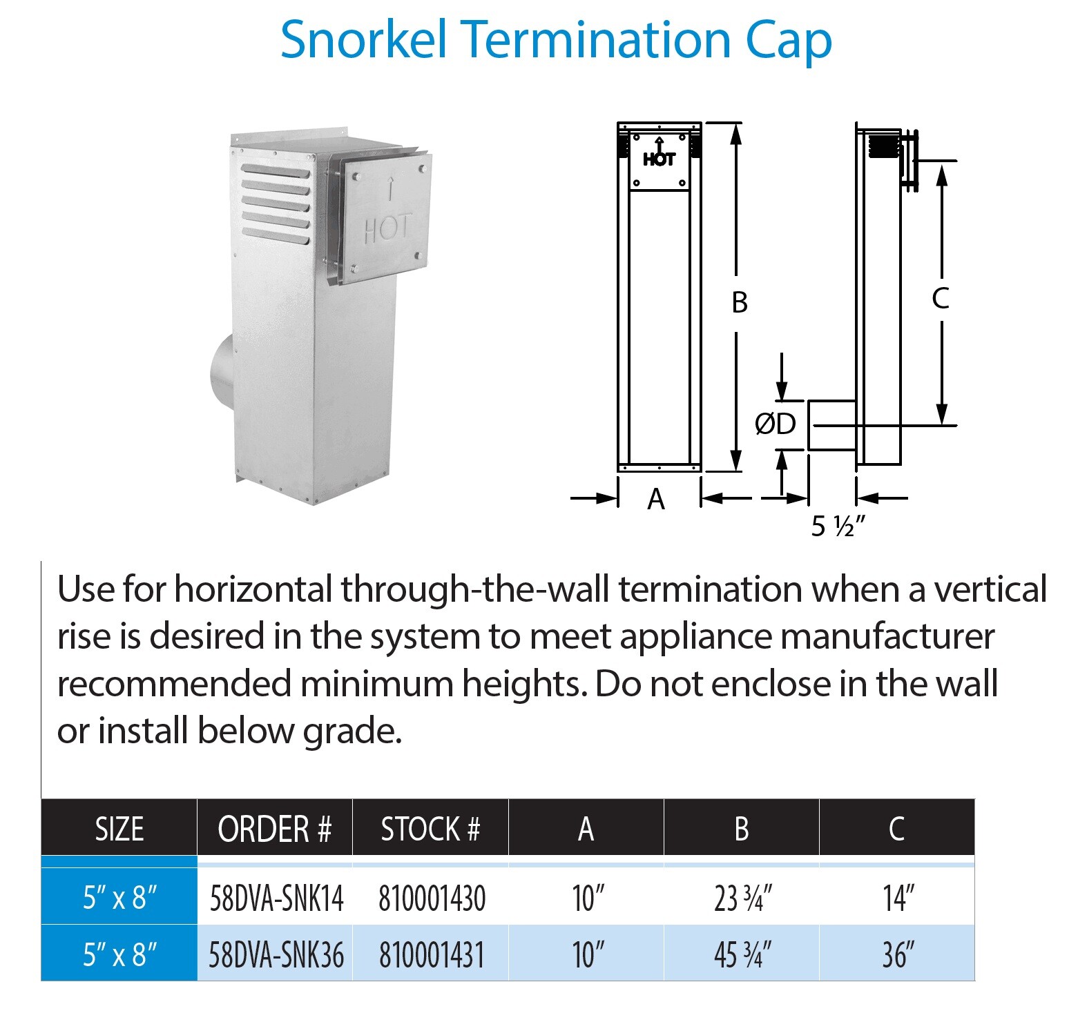 Duravent 5 X 8 Directvent Pro 14 Snorkel Termination Cap 58dva