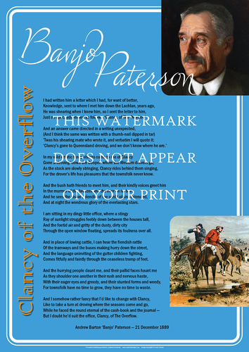 Clancy of the Overflow Poem A2 Art Print – Banjo Paterson – 59 x 42 cm ...