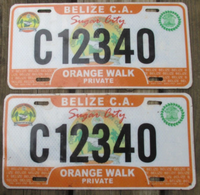 Matched Set ORANGE WALK, BELIZE Expired 2010 Series License Plates ...