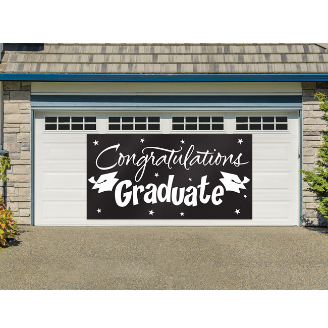 Graduation Giant Sign Banner 10' x 5' Black Plastic Graduation Party ...