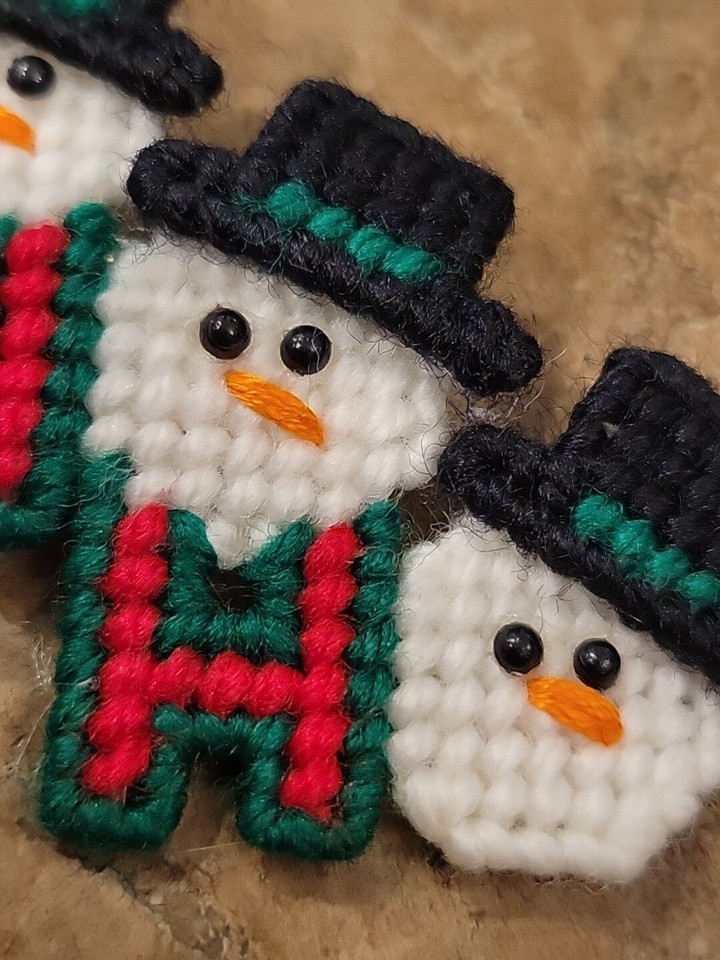 Vintage Needlepoint Christmas Snowman Pin Ho Ho Ho 3" Handmade | eBay