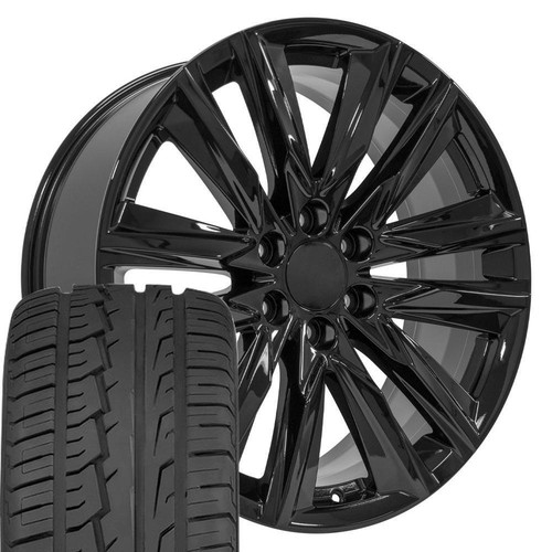22 in Black 4869 Rims & 285/45R22 Tires Set Fits Silverado Tahoe ...