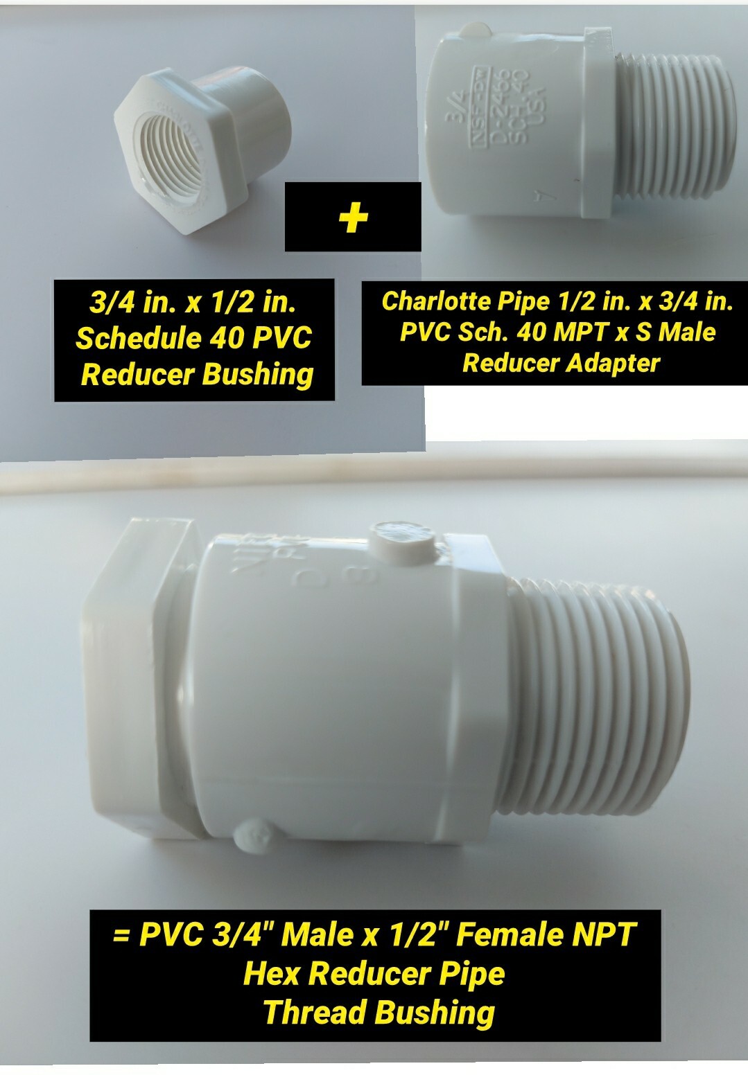 PVC 3/4 IN. MALE THREADED x 1/2 IN. FEMALE NPT Hex Reducer Pipe Thread ...