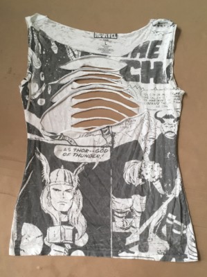 MARVEL COMICS THE MIGHTY THOR Women’s Large Shirt Cut Open Front Back ...