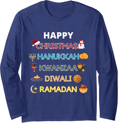 Happy Christmas Hanukkah Kwanzaa Diwali Ramadan Cute Long Sleeve T ...