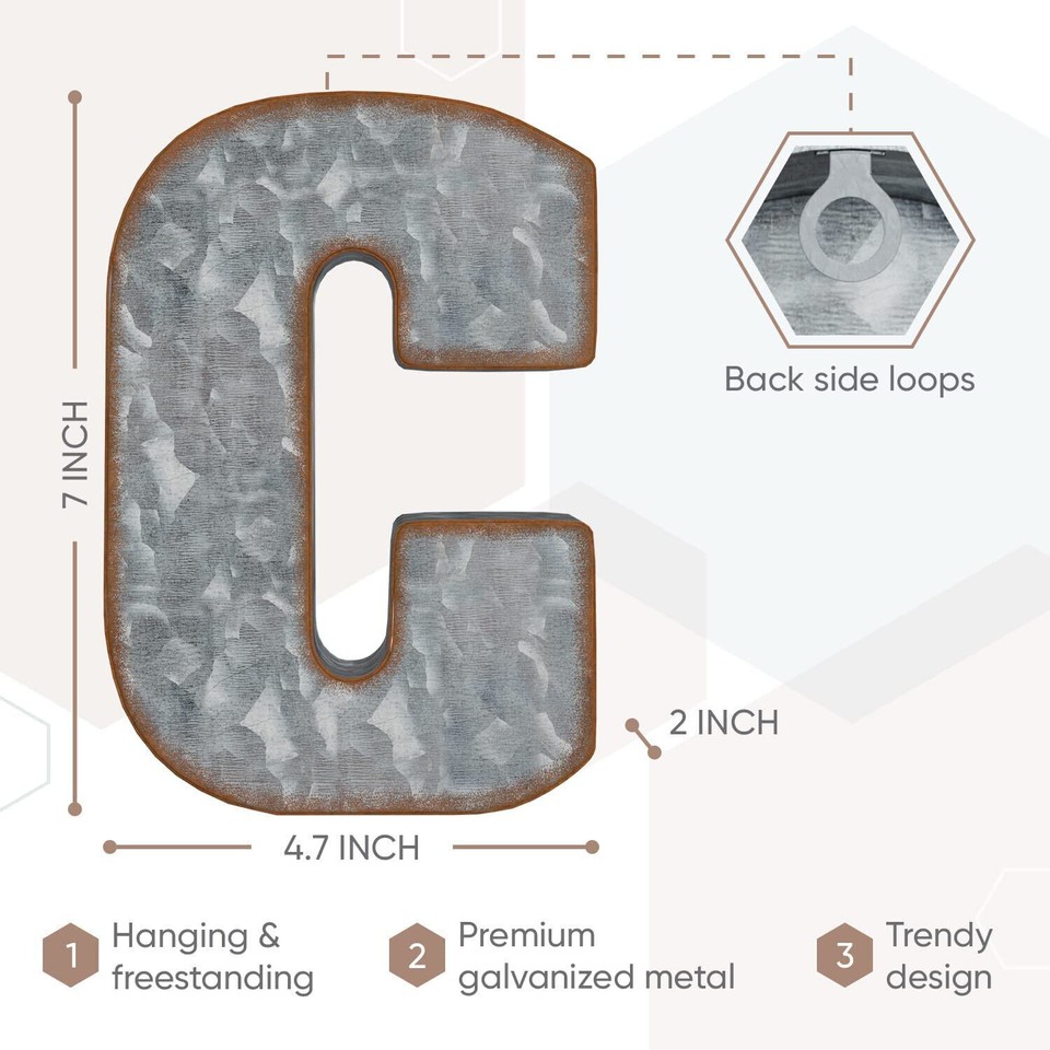 Galvanized Metal Letters for Wall Decor -3D Letter for Hanging or ...