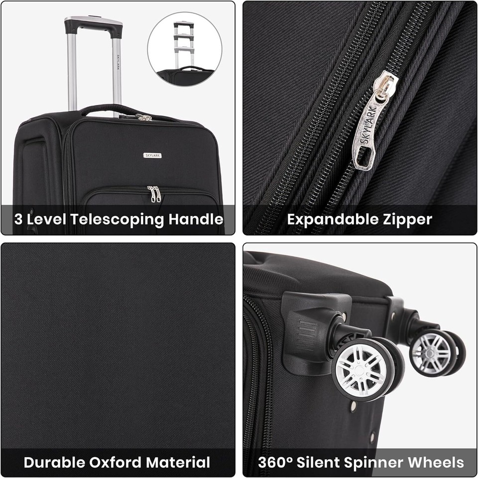 4 Wheel Suitcase Large XL Medium Cabin Expandable Lightweight Soft ...