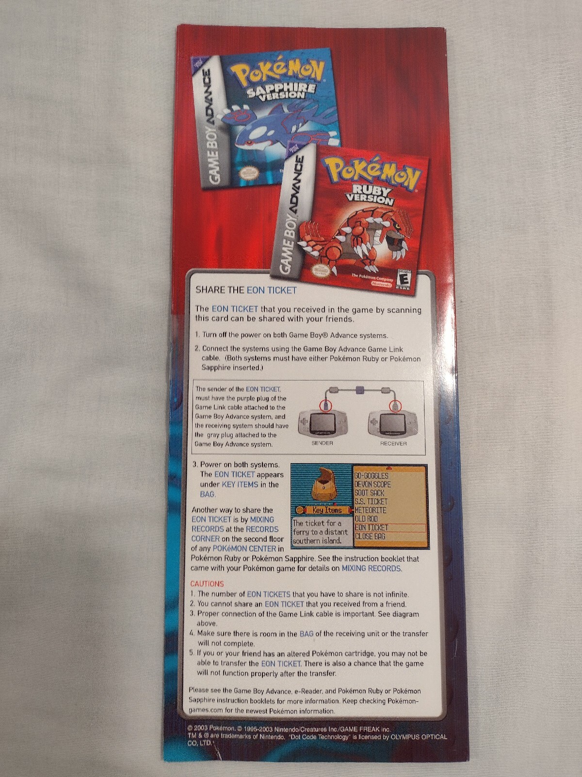 Eon Ticket Special E3 2003 Edition Sealed Pokemon Ruby & Sapphire E ...