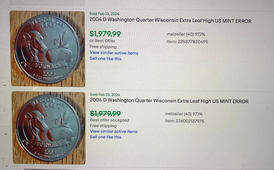 REDUCED! =US MINT ERROR 2004-D Washington Wisconsin State Quarter=Extra ...
