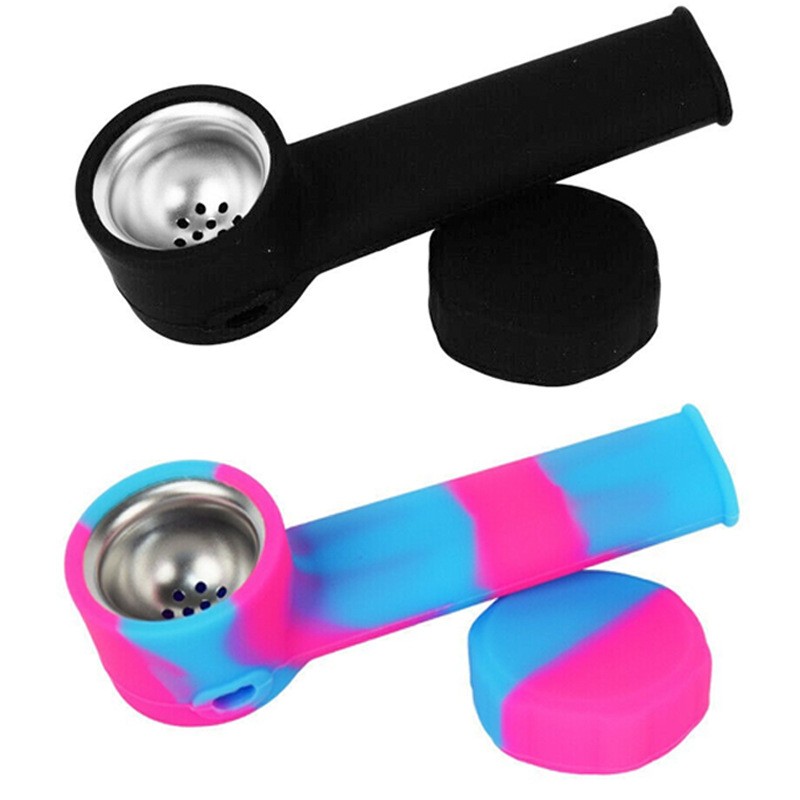 5PCS 3.4'' Mini Silicone Smoking Hand Pipe with Metal Bowl & Cap Lid ...