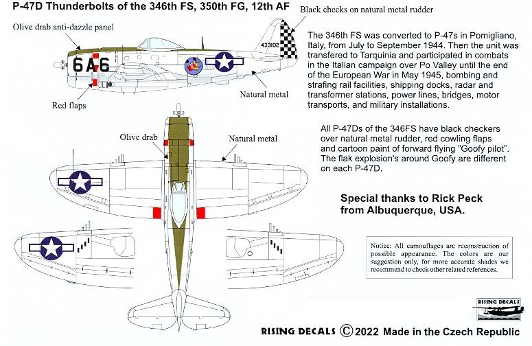 Rising Decals 1/72 BLACK CHECKER TAIL SQUADRON P-47 THUNDERBOLT 12th ...