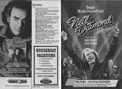 1986 TV AD's ~ NEIL DIAMOND TELEVISION MUSIC SPECIAL HELLO AGAIN 3 AD'S ...