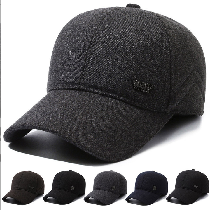 Men Winter Baseball Cap With Ear Flaps Warm Cotton Snapback Cap Hat ...