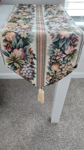 Fall Thanksgiving Table Runner Tapestry Leaves Fruit Tassels 76 Inches ...