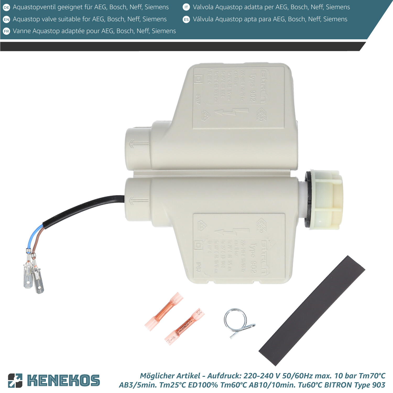 Ventil Aquastop Magnetventil Bitron Typ 902 wie Siemens 00263789 ...