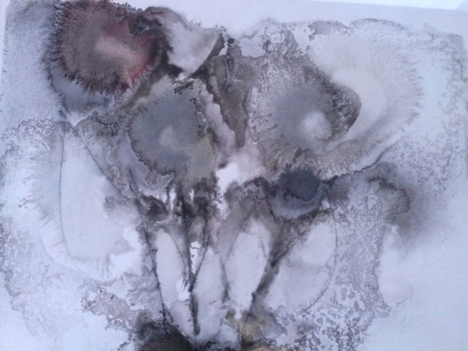 Original Mid Century Modernist Abstract WC Painting Vase w/ Flower ...