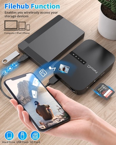 NewQ Filehub AC750 Travel Router: Portable Hard Drive SD Card Reader ...