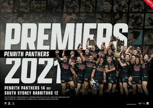 PENRITH PANTHERS 2021 PREMIERS FRAMED NRL SPORTS PRINT CLEARY LUI TO'O ...