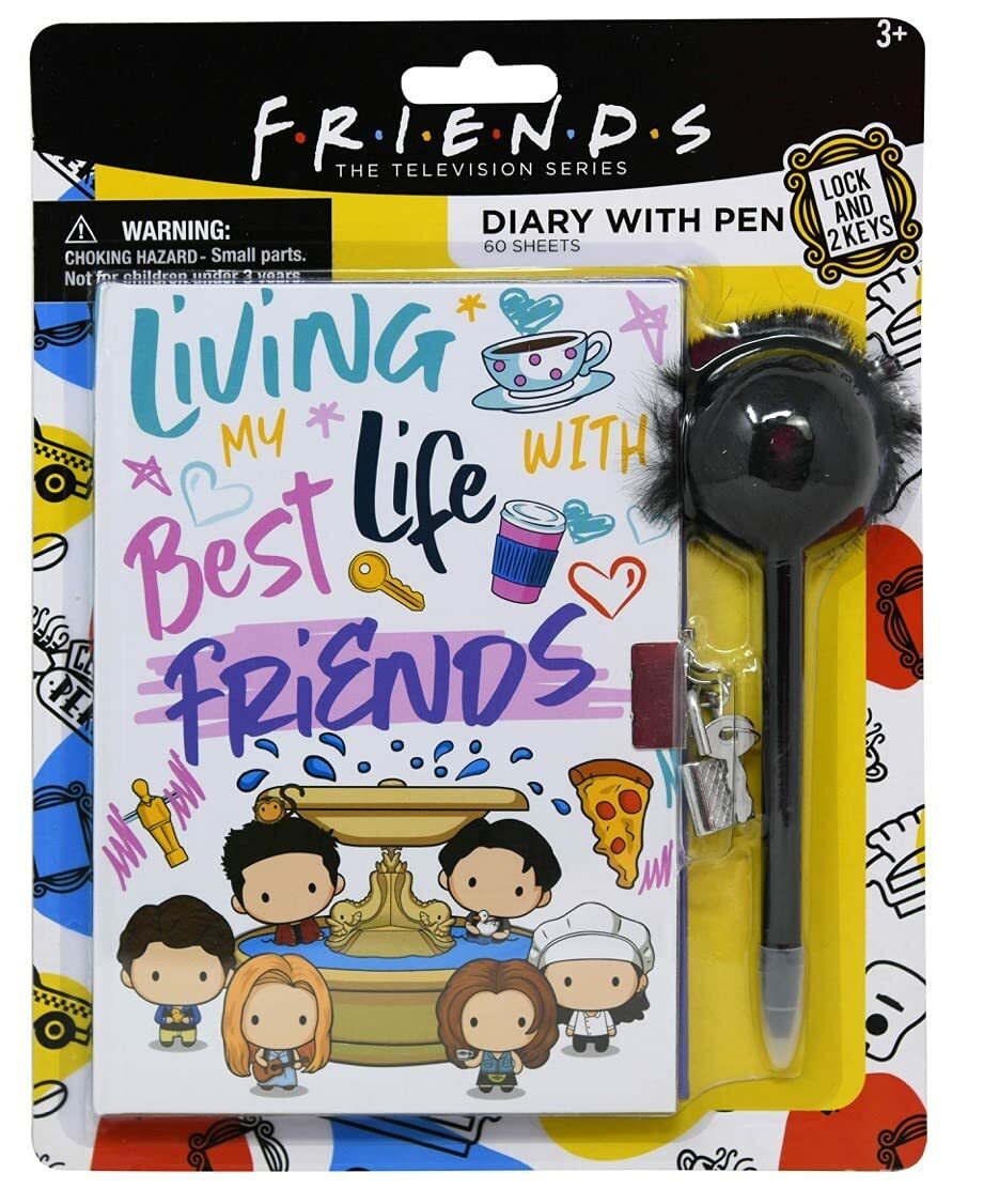 Friends Diary with Pom Pen on Card, Diary with Pom Pen, Lock & Keys ...