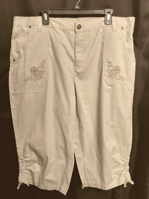 2X BASIC EDITIONS BEIGE 100% COTTON WOVEN ELASTIC BACK WAIST CAPRI ...