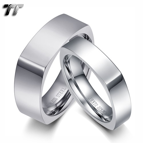 TT 5/7mm Silver S.Steel Square Comfort Fit Wedding Band Ring For Couple ...