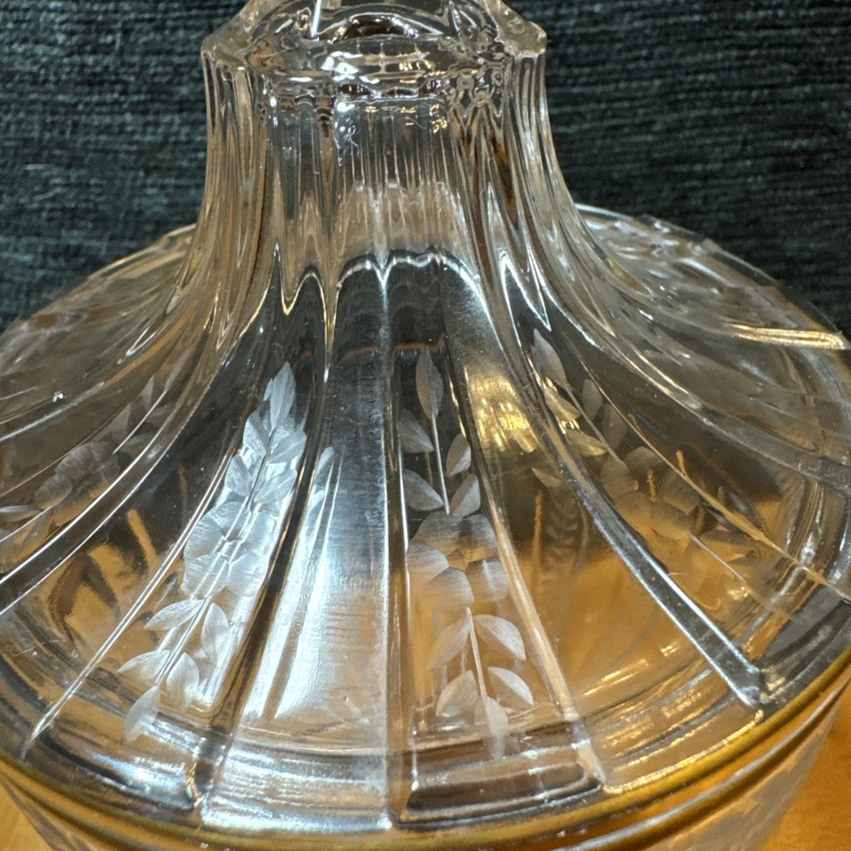 Heisey Recessed Panel Crystal with Gold Candy Jar 465 Etched Apothecary ...