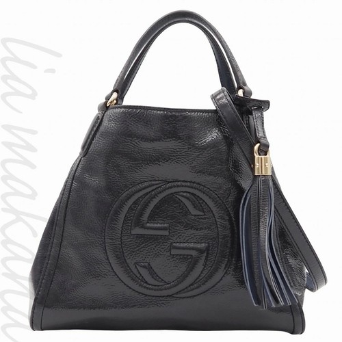Gucci Soho Interlocking G Fringe Tassel Patent Bag Navy Gold 336751 ...