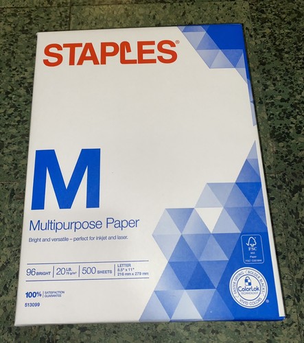 Staples Multiuse 8.5" x 11" Multipurpose Paper 20 lbs 96 Brightness 500 ...
