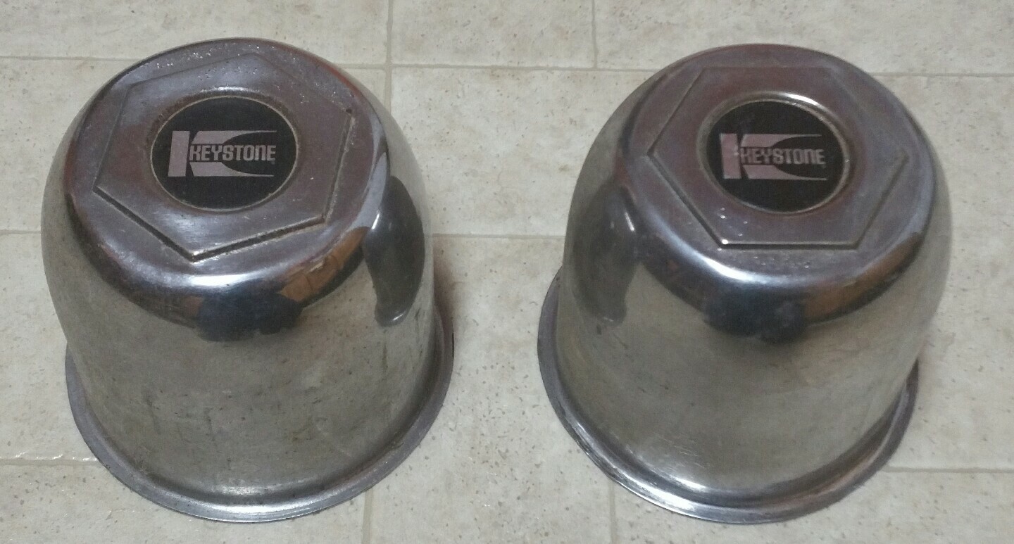lot of 2 ~ Keystone Wheel Center Caps ~ aprx 4 inches tall / 4-3/4 inch ...