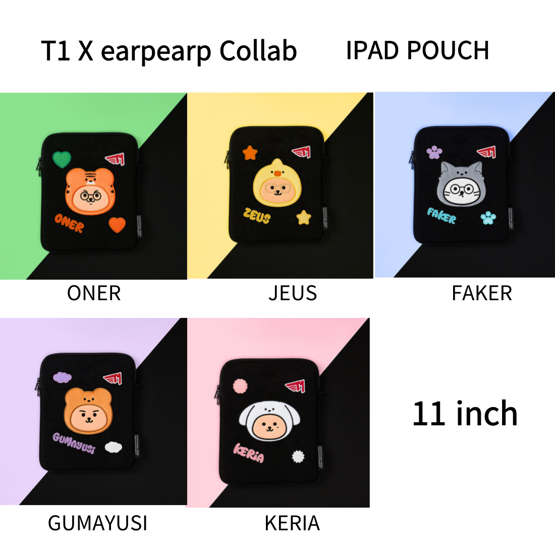 LoL T1 x earpearp IPAD Pouch 11inch Oner Zeus Faker Gumayusi Keria Made ...