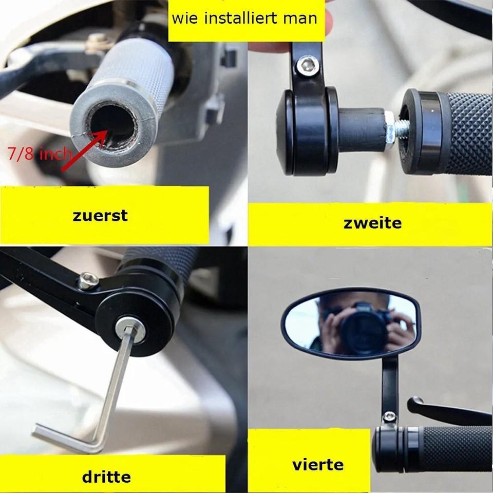 1 Pair 7/8" 22mm Motorcycle Rear View Handle Bar End Side Rearview ...