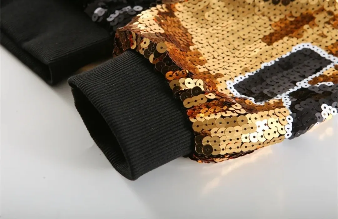Who Dat Chick Black & Gold Sequin Bomber Jacket | eBay