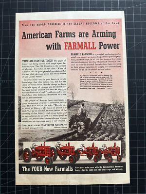 Vintage 1940 International Harvester Farmall Tractors Print Ad | eBay