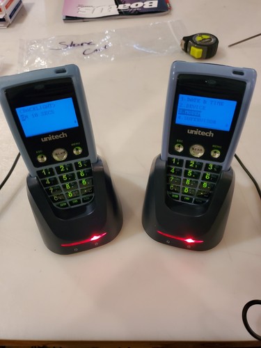 Lot of 2 Unitech HT580 Mobile Scanners with Charger Bases and Holsters | eBay