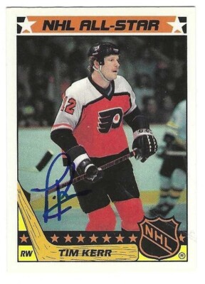 AUTOGRAPHED TIM KERR Philadelphia Flyers 1987-88 Topps Sticker card #10 ...