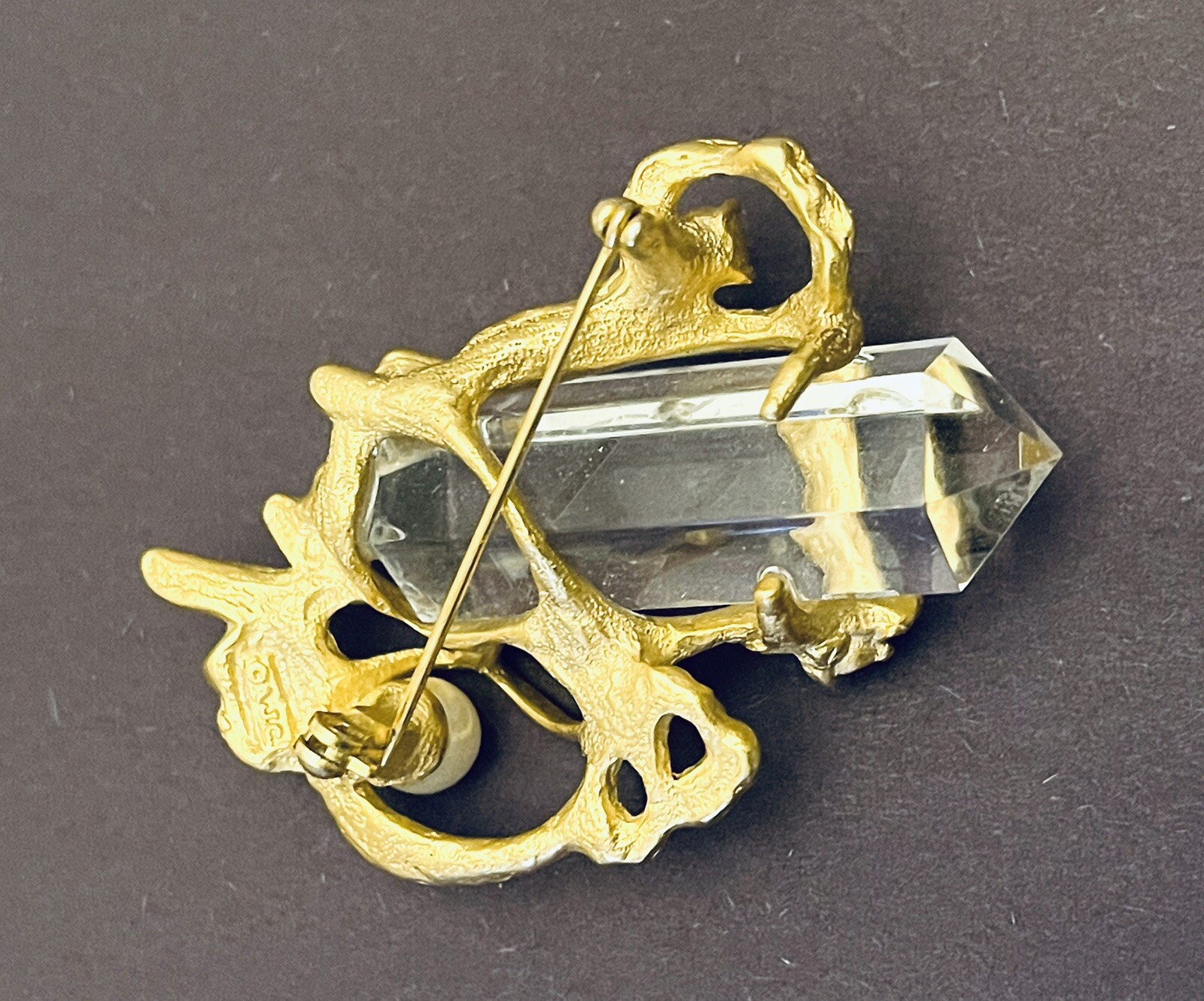 AJC Gold Tone Modernist Pentagonal Clear Crystal Face… - Gem