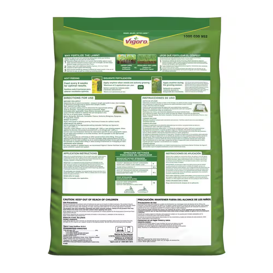 Vigoro Lawn Fertilizer 29-0-4, 15,000 sq. ft., 42 lbs. Garden Lawn Food ...