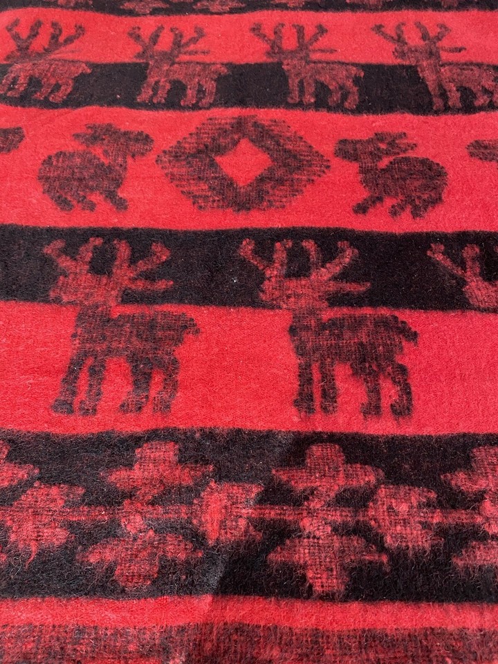 Red and Black Lodge Deer Rabbit Wool Fringe 58" Wide x 84" Long Blanket ...
