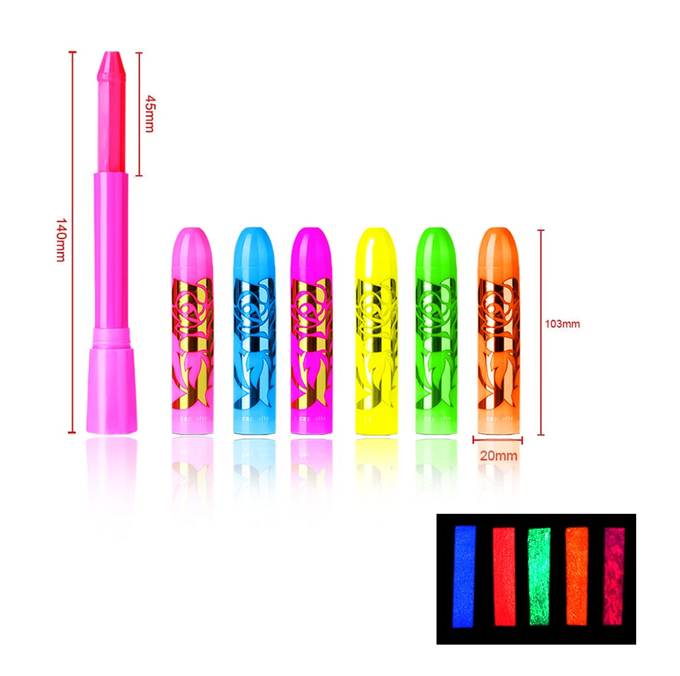 Glow in the Black Light Face Paint Crayons Kit, UV Black Light Makeup ...