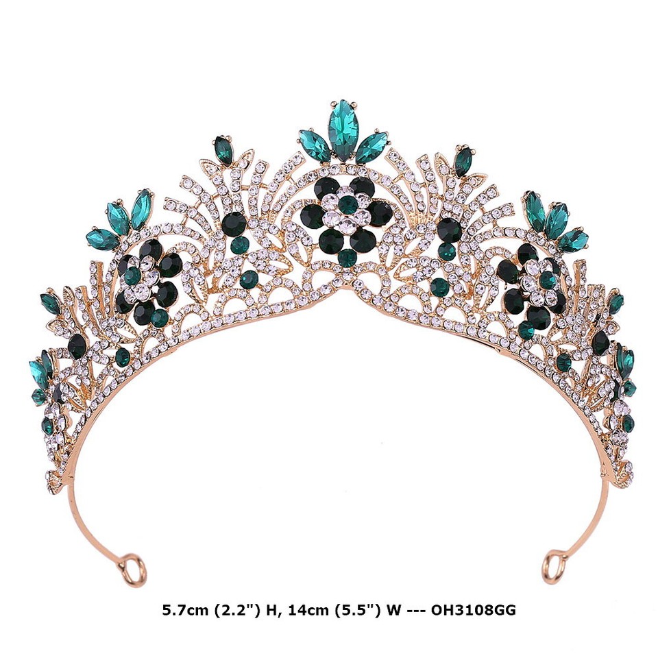 55 Styles Green Crystal Queen Princess Tiara Crown Wedding Princess For ...