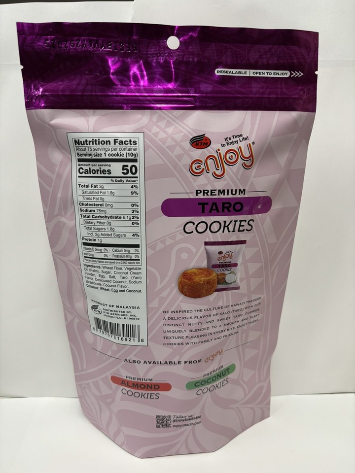 Enjoy Premium Taro Cookies Individually Wrapped 5.3oz Resealable Bag | eBay