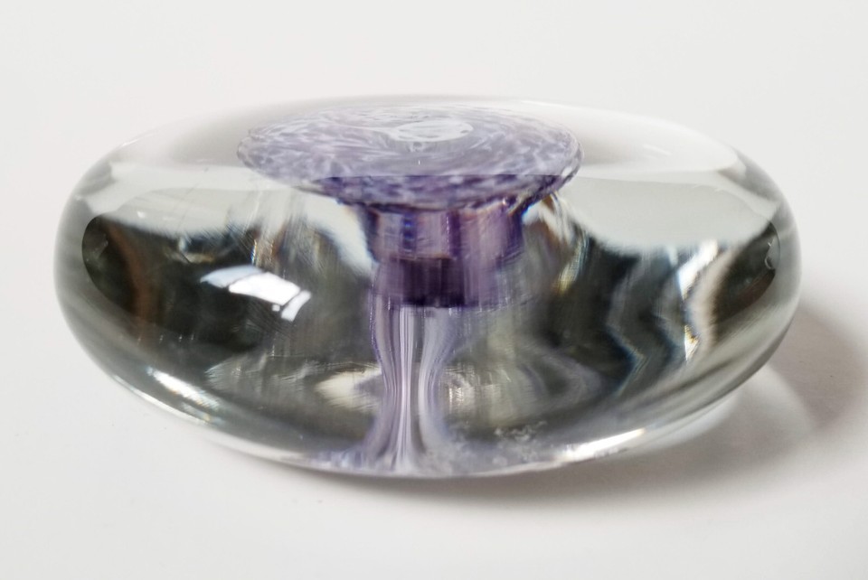 Fellerman Studios Art Glass Disc Paperweight Clear Purple 1991 | eBay