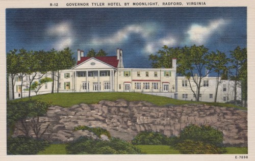 Governor Tyler Hotel Moonlight Radford Virginia Linen Vintage Post Card ...