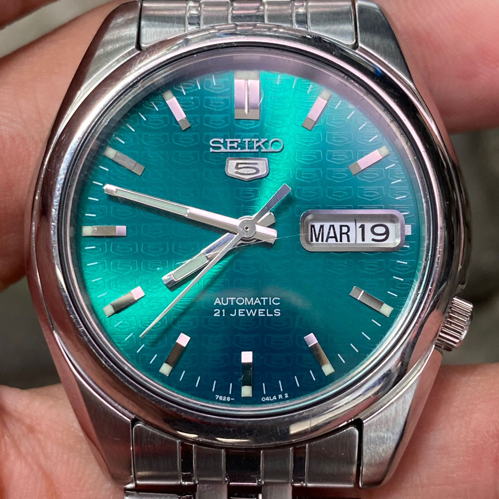 RARE Seiko SNK543K1 Automatic Emboss Logo Green Dial Vintage Men Watch ...