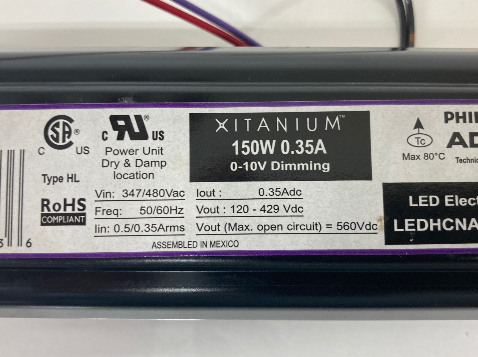 PHILIPS ADVANCE LED Driver 347v-480v 150W .35A LEDHCNA0350C425DN | eBay