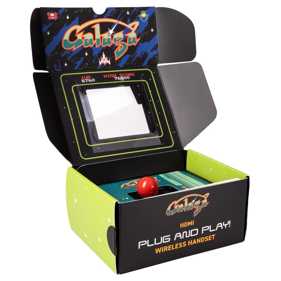Galaga Plug & Play Arcade Console with TV Stick & Wireless Joystick ...