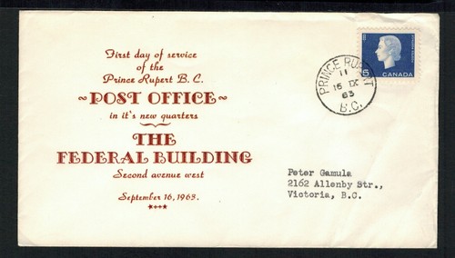 Canada #405 1963 5¢ Cameo Prince Rupert Post Office cachet FDC | eBay