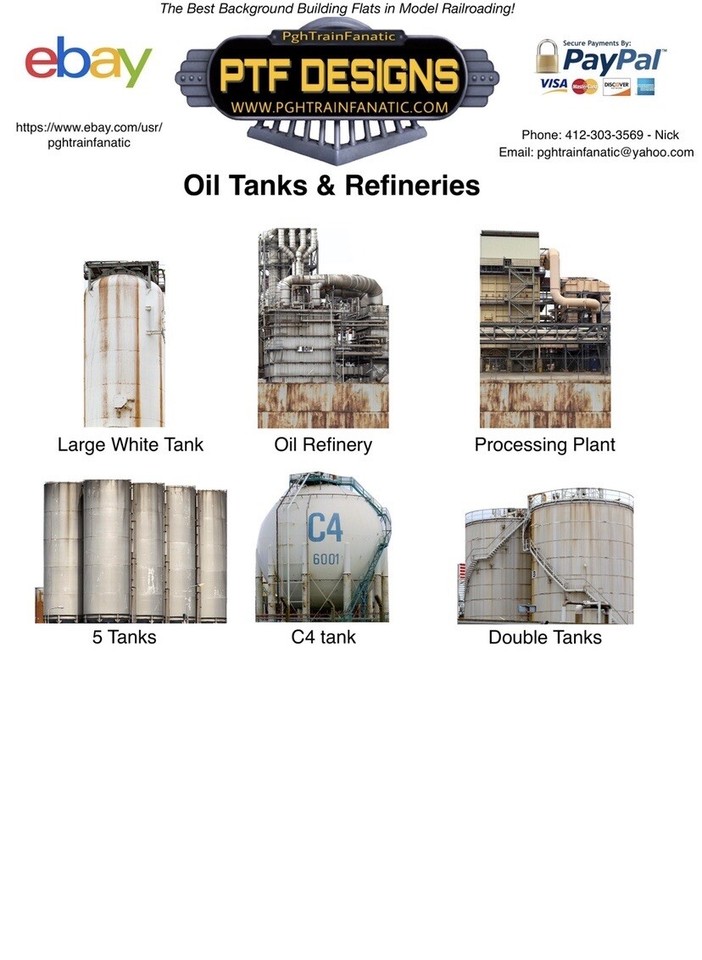 HO Scale OIL REFINERY Flat / Front 3D Background w/LED, Tank Field ...