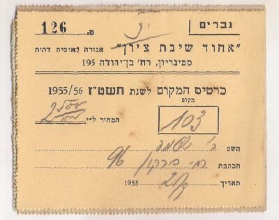 Judaica Israel Old Entrance Ticket Synagogue Ichud Shivat Zion Tel Aviv ...